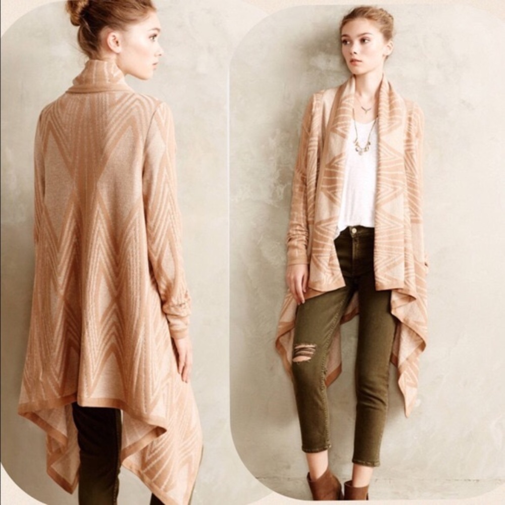 Moth Cafe Open Asymmetrical Waterfall Sweater M - Gem